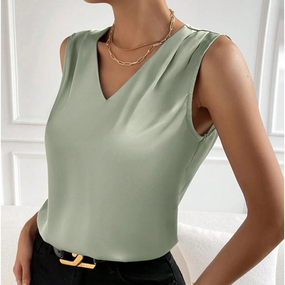 Tops | Elegant Classic V Neck Sleeveless Office Work Tank Top Blouse ...